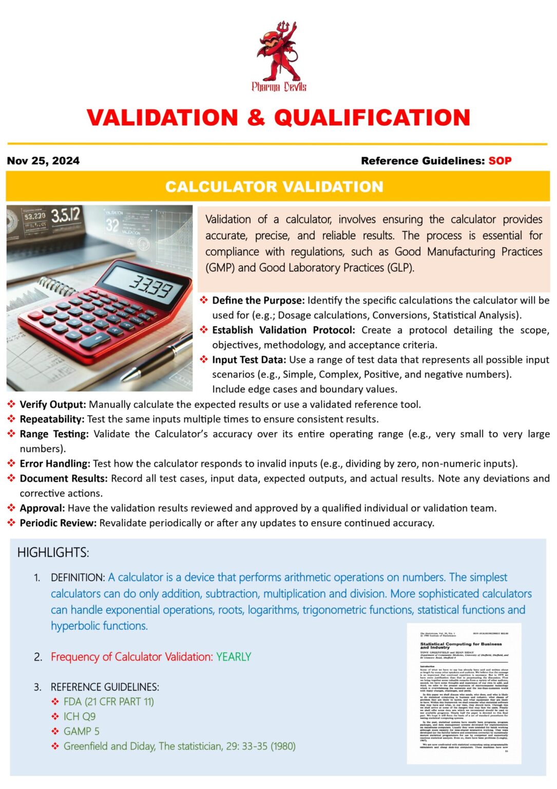 CALCULATOR VALIDATION IN PHARMA
